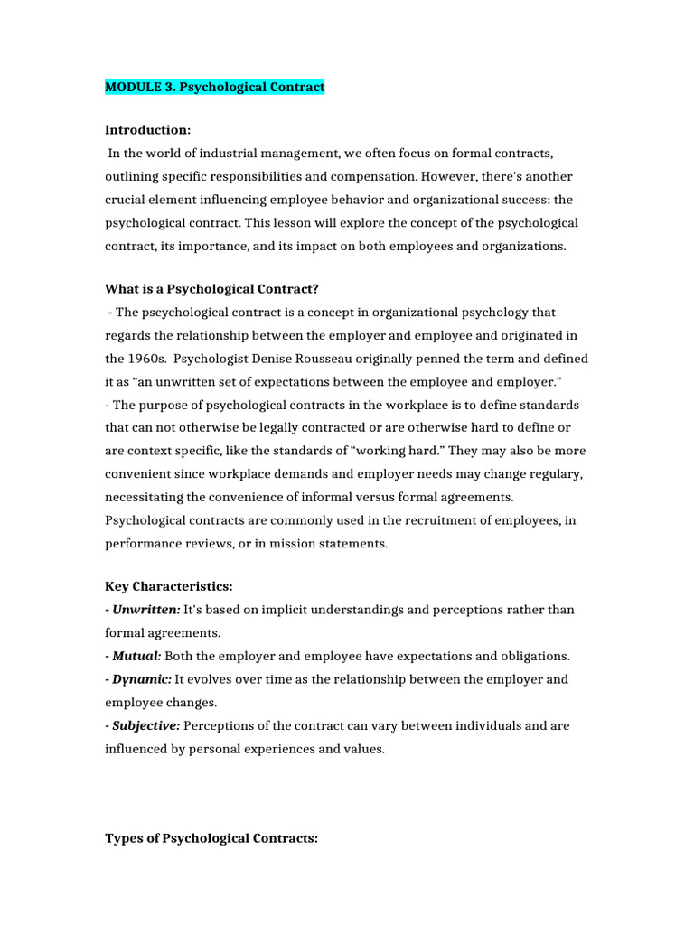 What Is Psychological Contract | PDF | Employment | Social Psychology