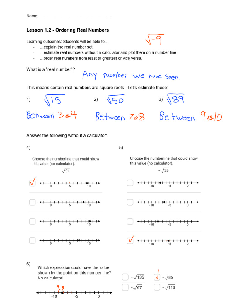 1.2 - Ordering Real Numbers | PDF