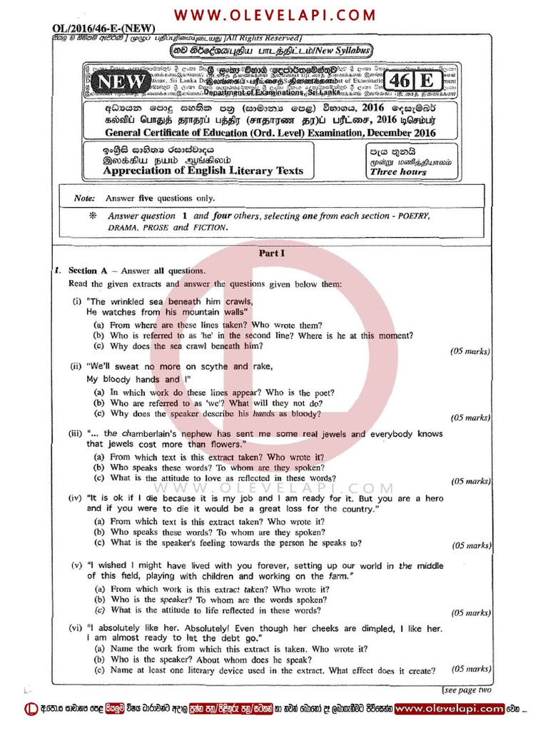2016-OL English Lit | PDF