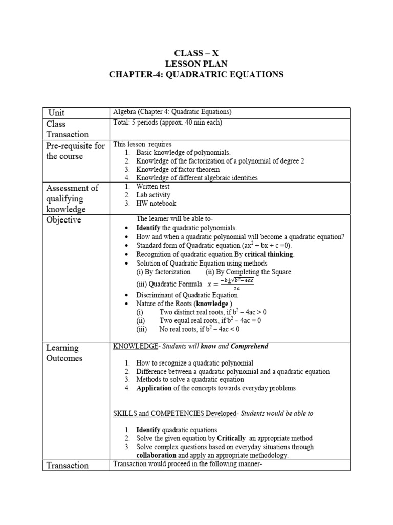 Chapter 4 - Quadratic Equations | PDF