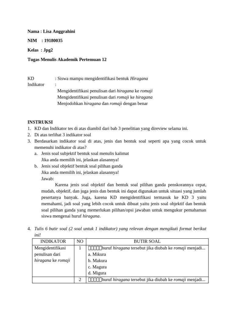 Lisa Anggrahini 19180035 - T12 Menulis Akademik | PDF