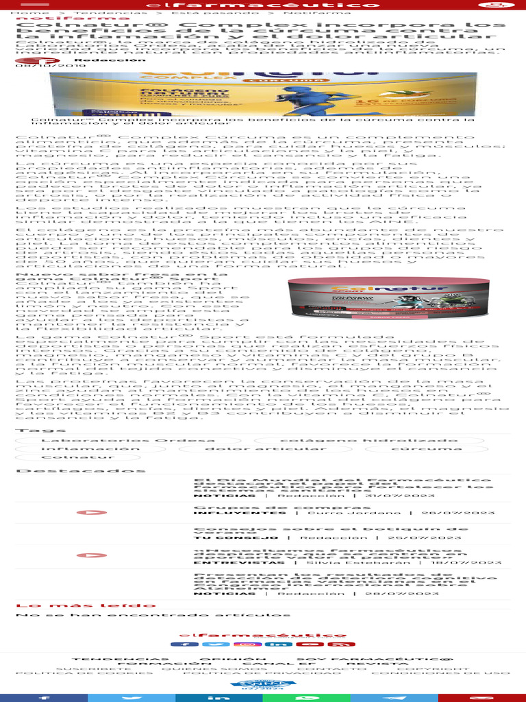 Colnatur® Complex Incorpora Los Beneficios de La Cúrcuma Contra La Inflamación y El Dolor ...
