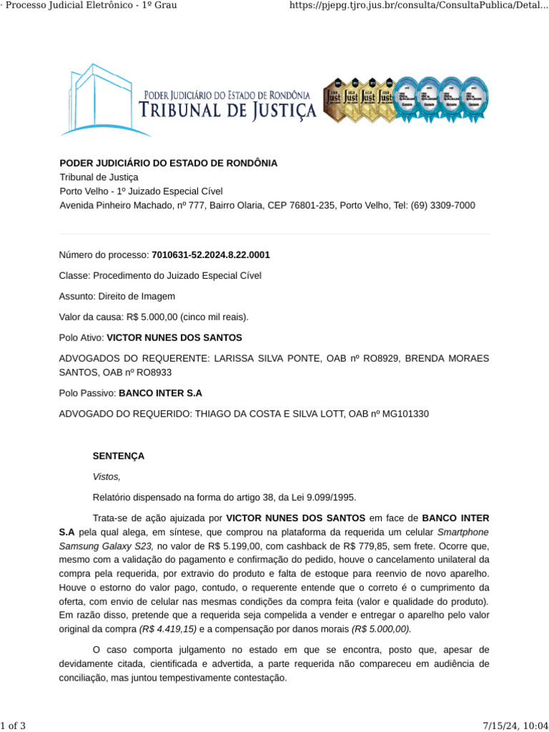 Processo Judicial Eletrônico - 1º Grau | PDF