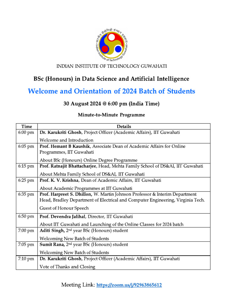 BSC (Hons) 2024 Orientation Minute To Minute Programme | PDF