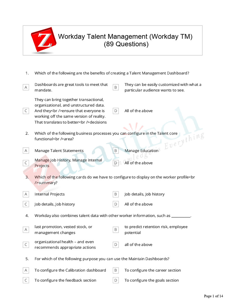 Workday Talent Management (Workday TM) (89 Questions) | PDF