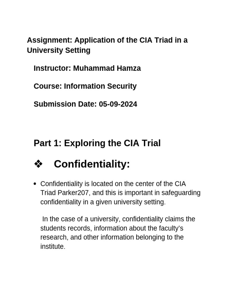 Assignment- Application of the CIA Triad in a University Setting | PDF