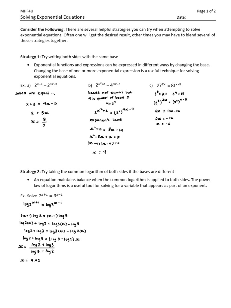 Lesson 5 - Solving Exponential Equations | PDF