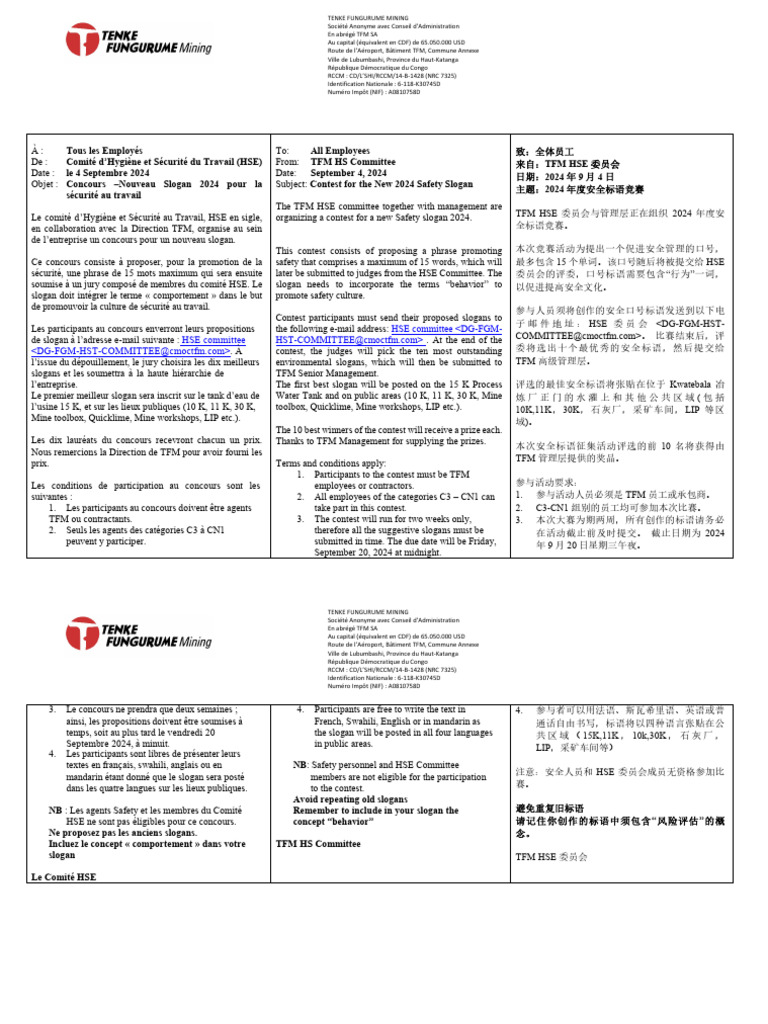 2024 Safety Slogan Contest Announcement | PDF
