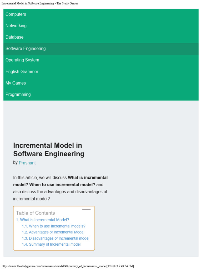 Incremental Model in Software Engineering - The Study Genius | PDF