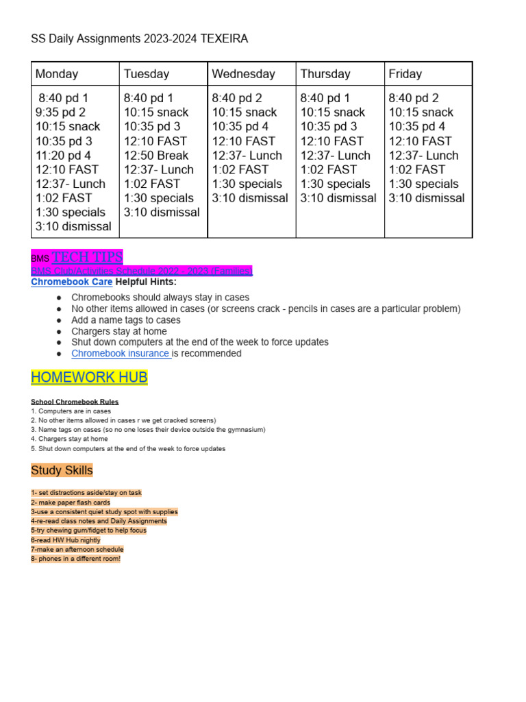 SS Daily Assignments 2023-2024 TEXEIRA | PDF
