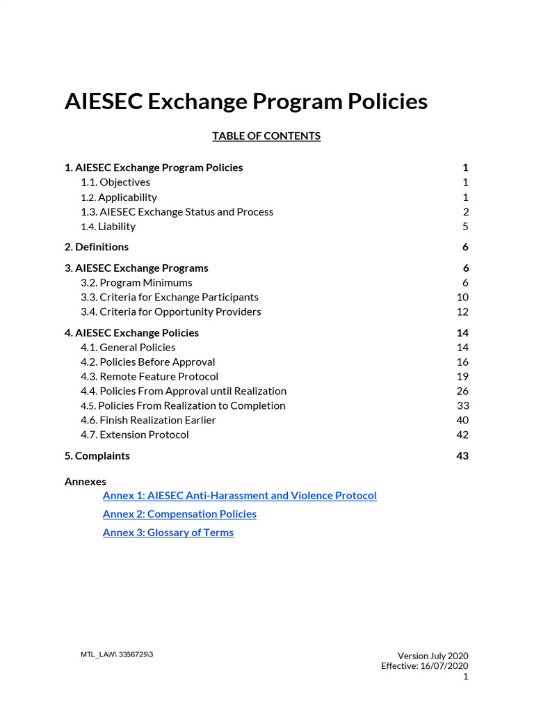 AIESEC Exchange Program Policies | PDF