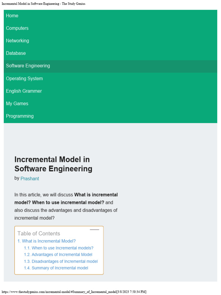 Incremental Model in Software Engineering - The Study Genius1 | PDF