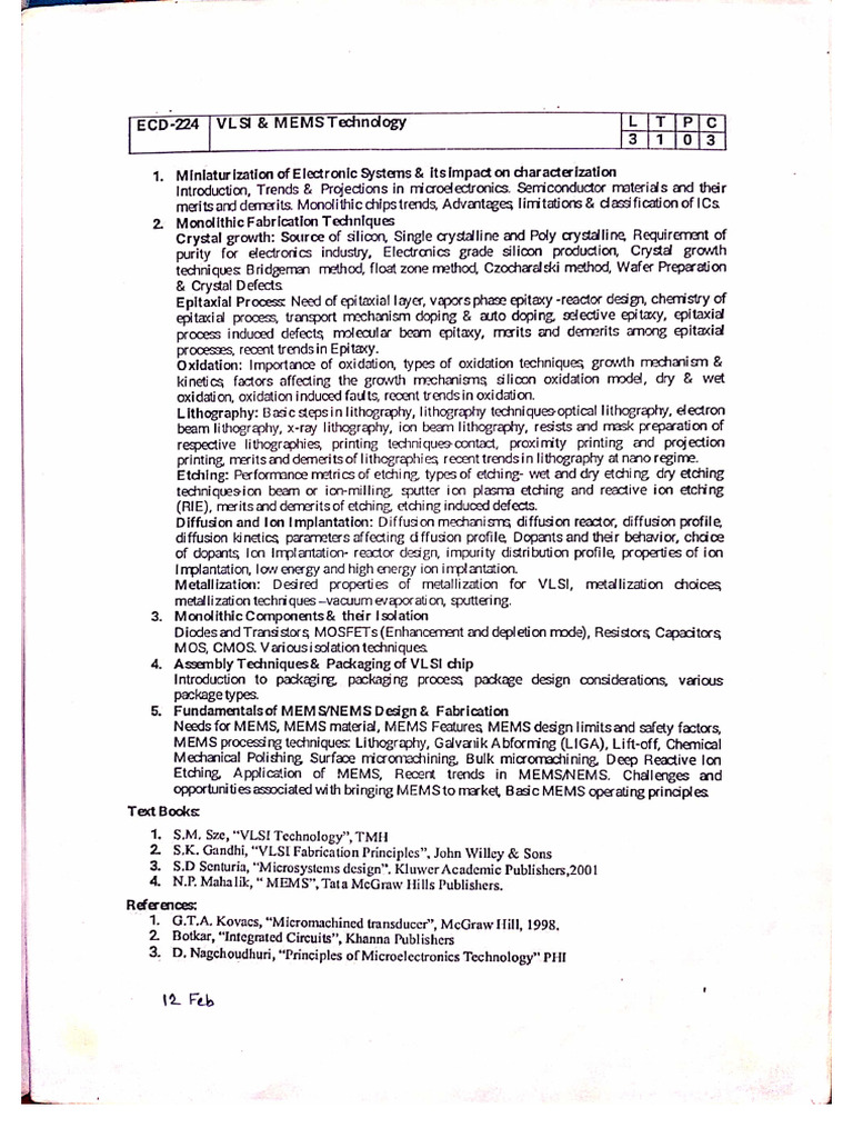 VLSI and MEMS Technology Notes | PDF
