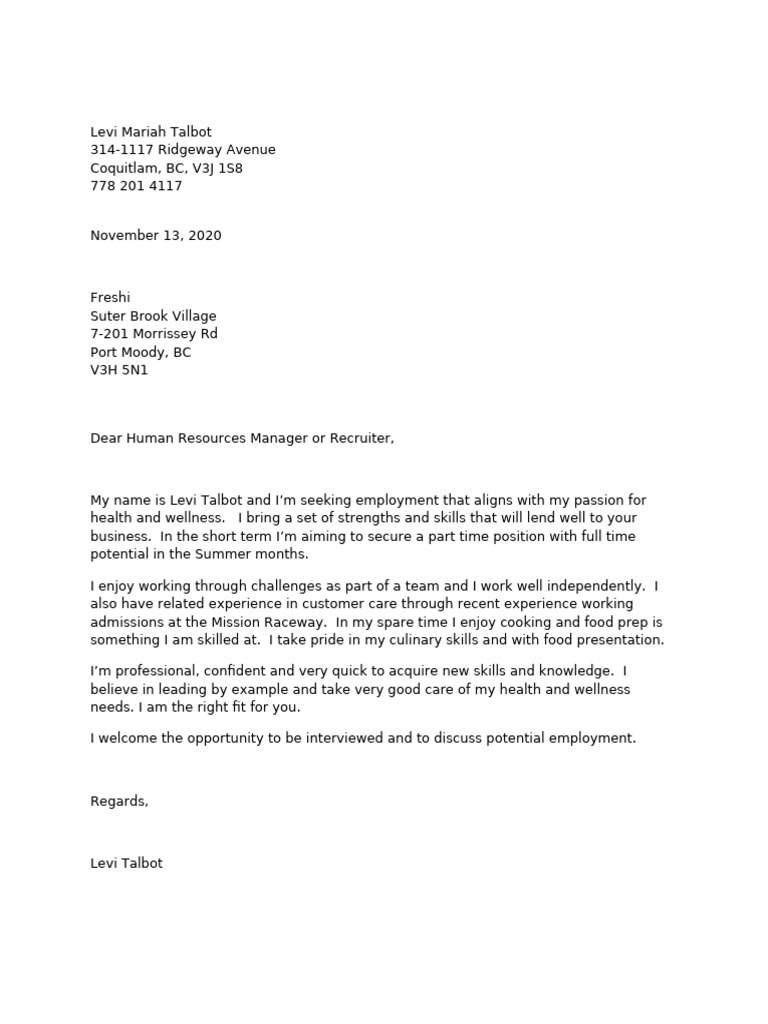 Levi Cover Letter 3 | PDF