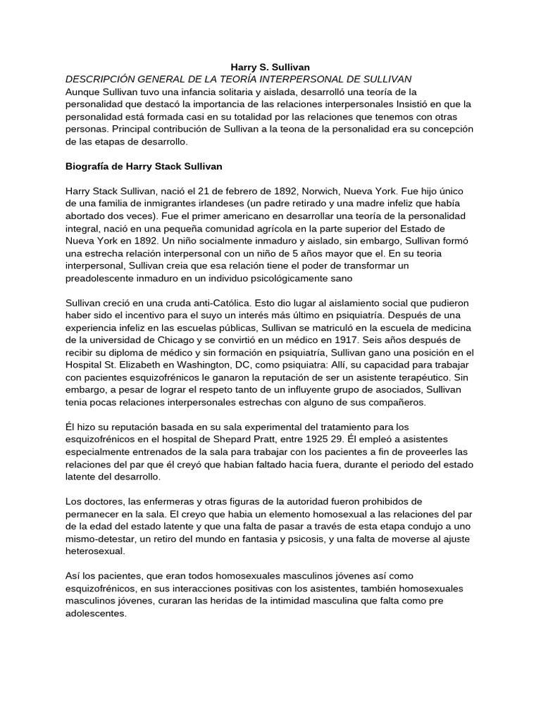 Harry Sullivan - Psicología de Lapersonalidad | PDF