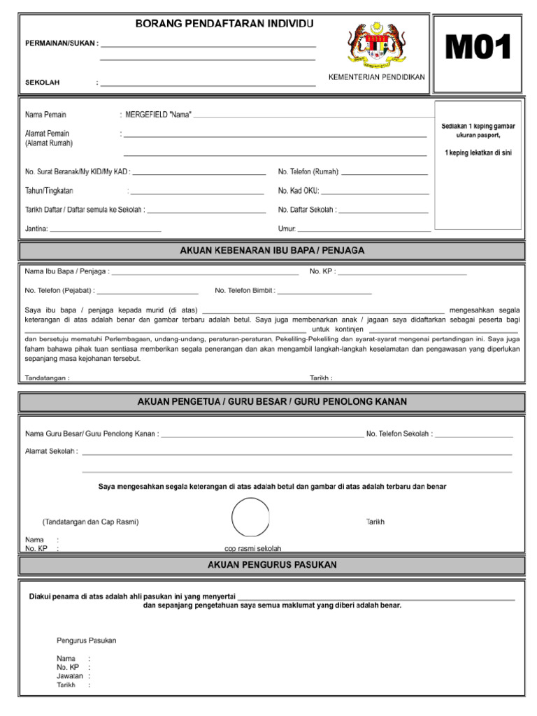 BORANG PENDAFTARAN M01 TERKINI - PENDIDIKAN KHAS.docx | PDF