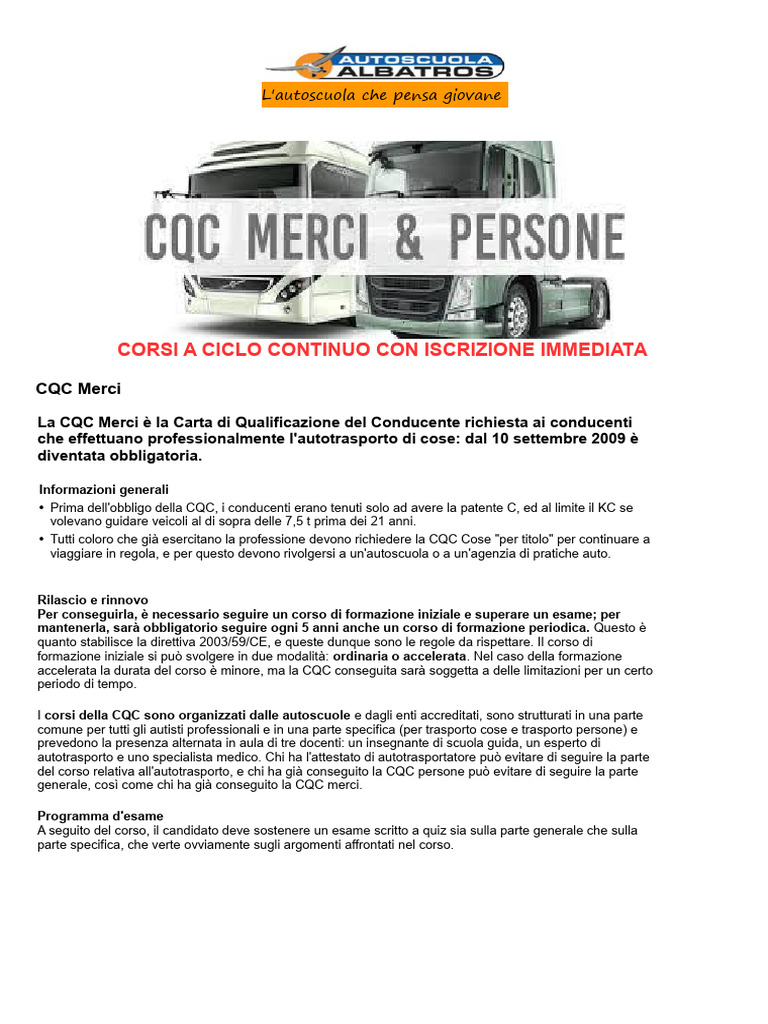 CQC Merci e Persone Corsi A Ciclo Continuo | PDF