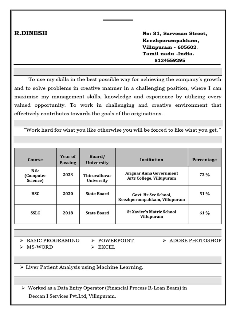 Resume: R.Dinesh | PDF