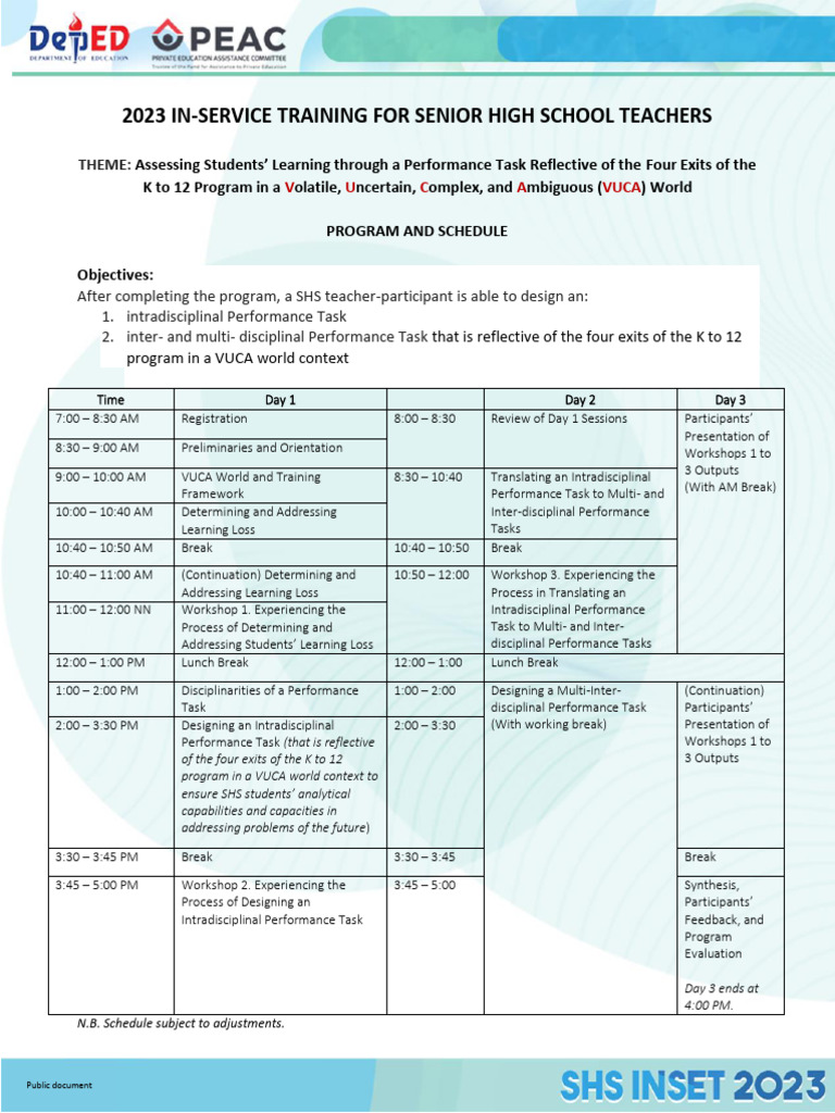 2023 SHS INSET Program | PDF
