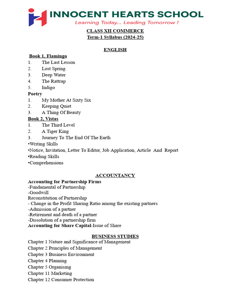 Grade XII COMMERCE Term-1 Syllabus-1 | PDF