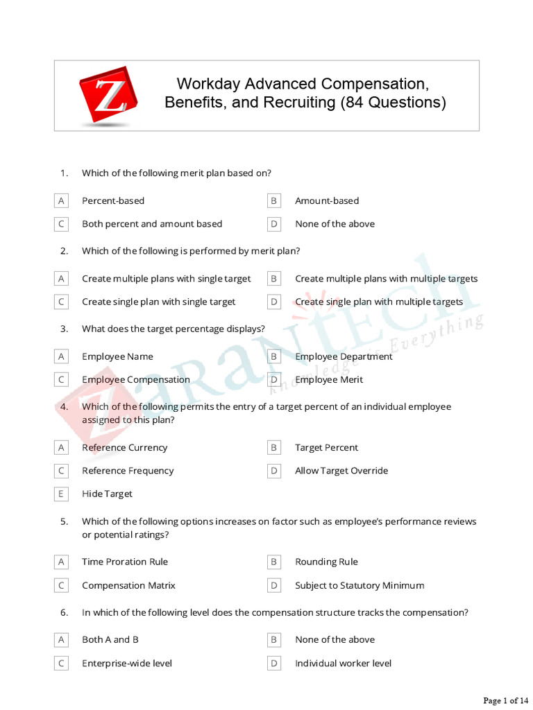 Workday Advanced Compensation, Benefits, and Recruiting (84 Questions ...