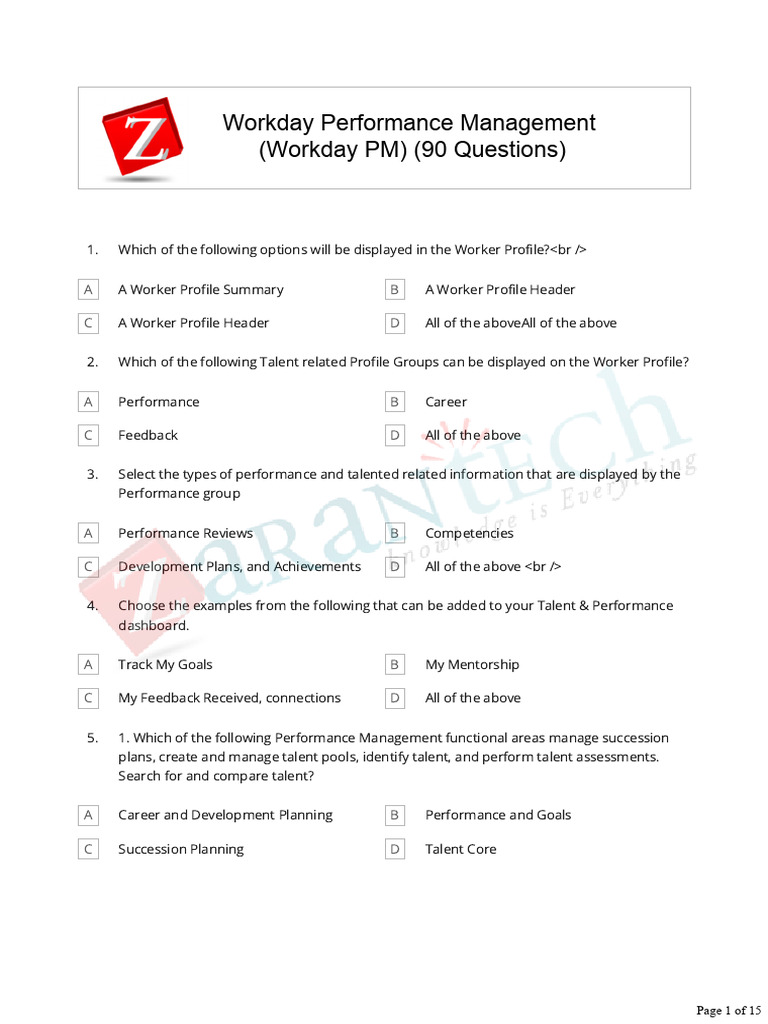 Workday Performance Management (Workday PM) (90 Questions) | PDF