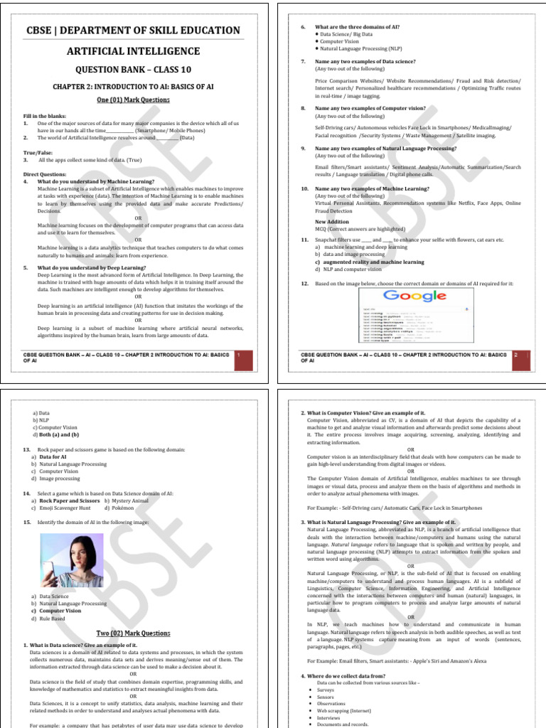 Class 10 - AI - Chapter 2 Q/a | PDF