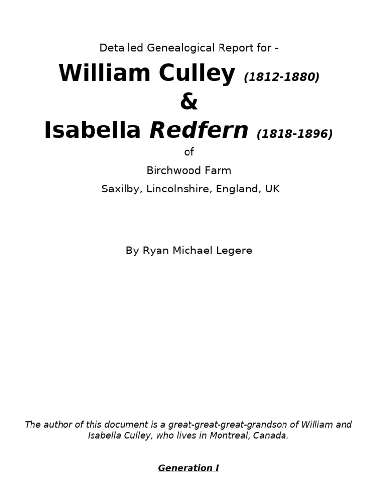 Culley - Redfern Genealogy | PDF | Nottinghamshire