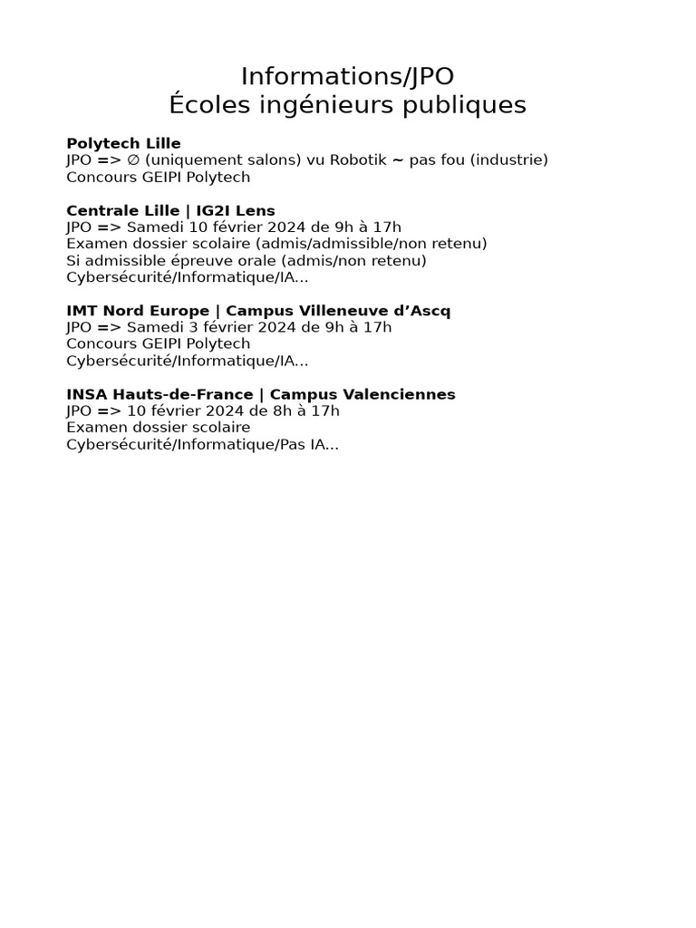 Infos JPO Écoles | PDF