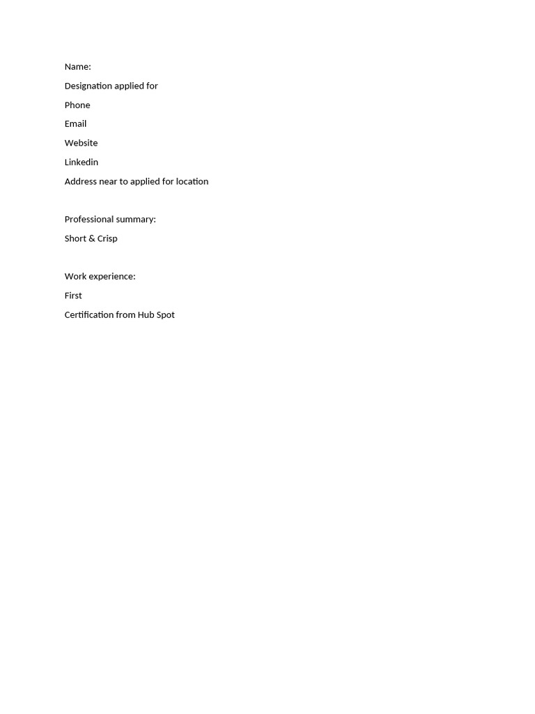 Resume Format for DM | PDF