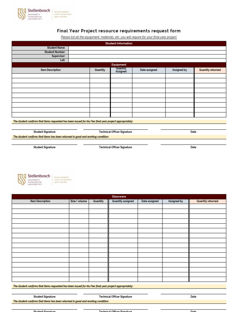 Final Year Project Resource Requirements Request Form - 2024 | PDF
