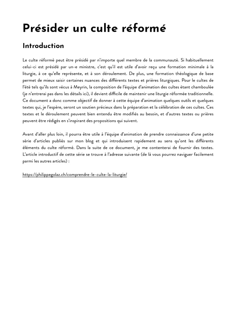 Presider Un Culte Reforme | PDF