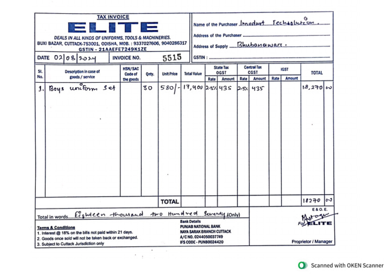 Uniform Vendor Bill | PDF
