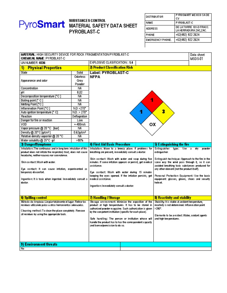 MSDS Pyro.. | Download Free PDF | Water | Density