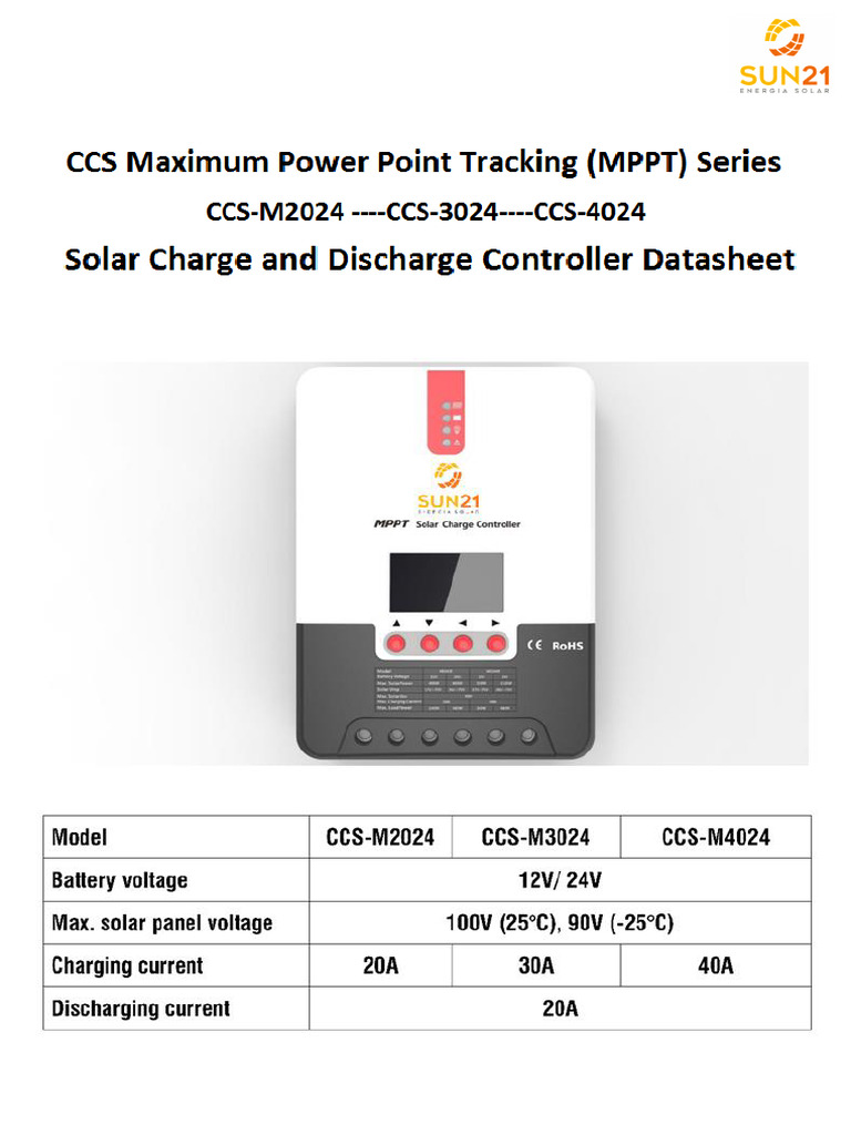 Datasheet Controlador de Carga Sun 21 Ccs m2024!30!40 | PDF