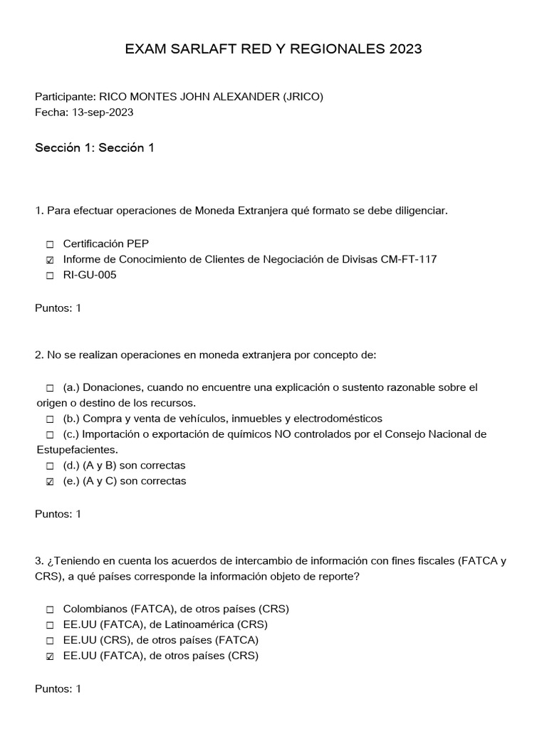 Examen SARLAFT 2023: Guía y Preguntas | PDF