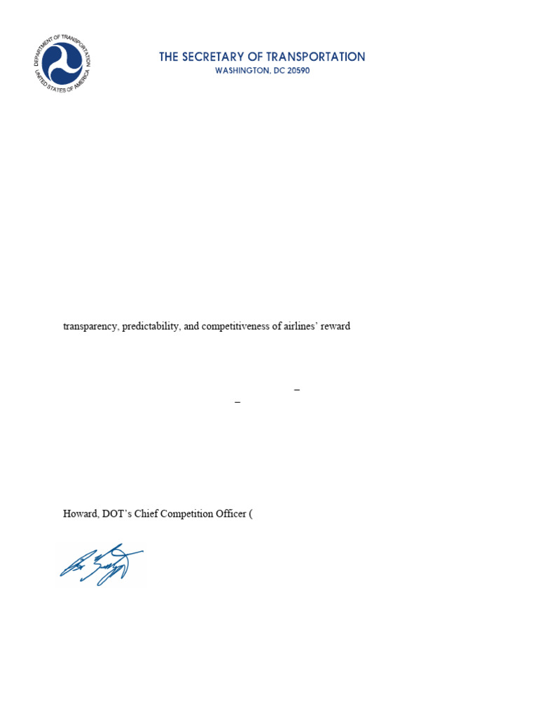 DOT Template Letter On Airline Rewards Inquiry | PDF | Loyalty Program ...