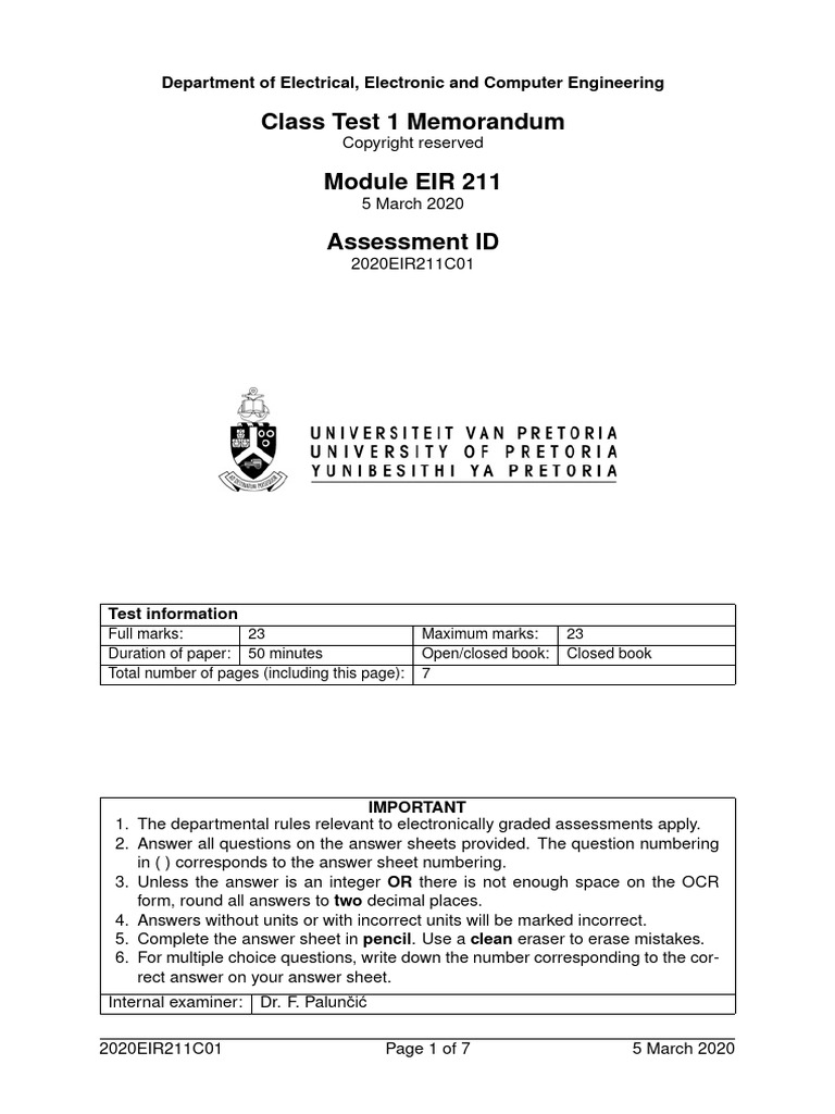 EIR211 CT1 2020 Memo and Paper | PDF