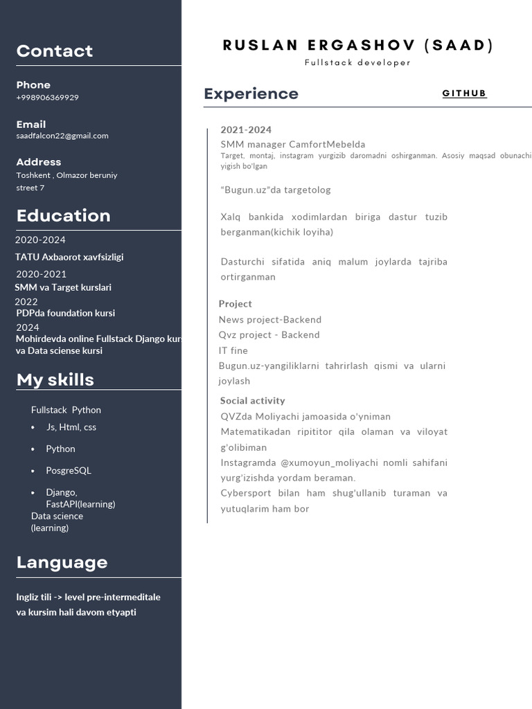 Saad Falcon CV Resume | PDF