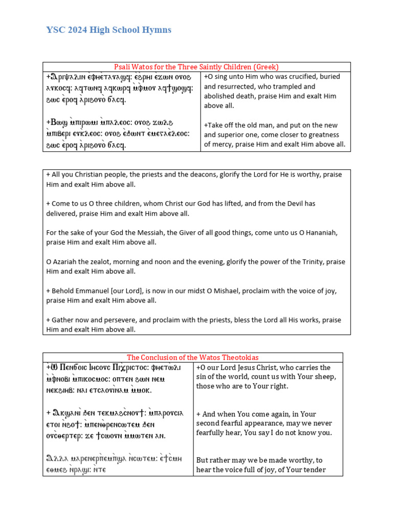 YSC2024 HighSchoolHymnsText | PDF