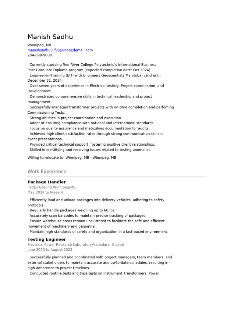 CVManish Sadhu | PDF