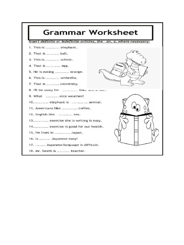 Articles Work Sheet 2 | PDF
