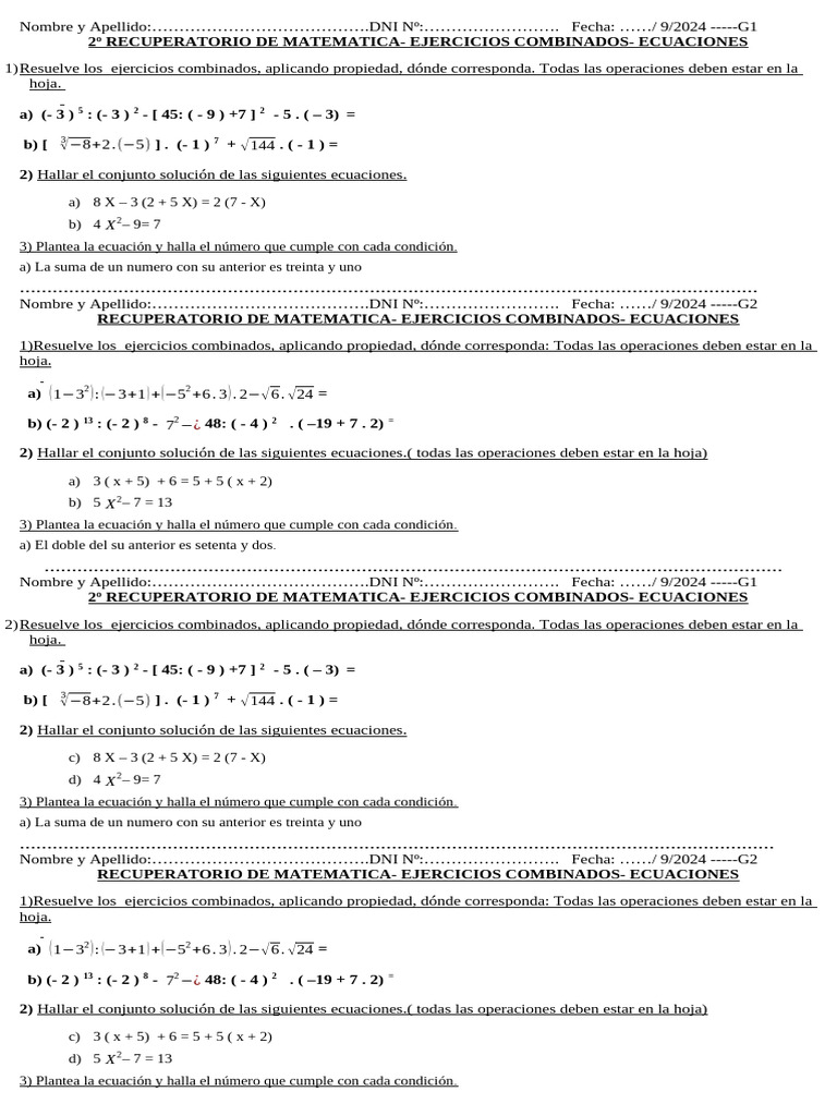 Ejercicios Combinados | PDF | Ecuaciones | Matemáticas