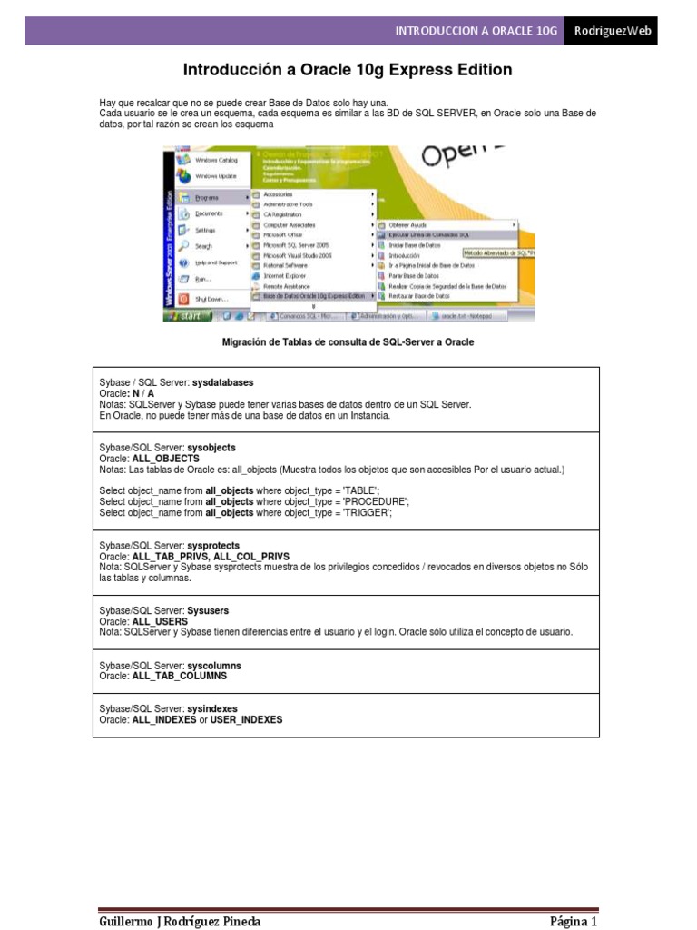 Introduccion Oracle 10g Express Edition | PDF | Servidor SQL de ...