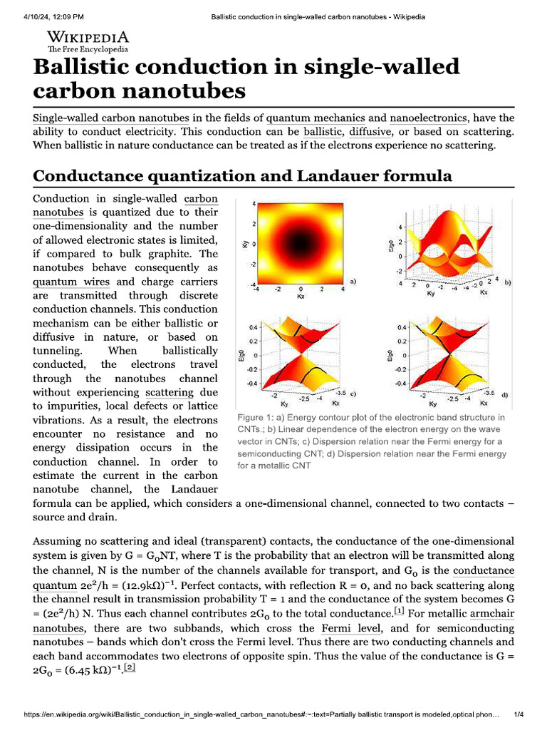15.2. Ballistic Conduction in Single-Walled Carbon Nanotubes | PDF