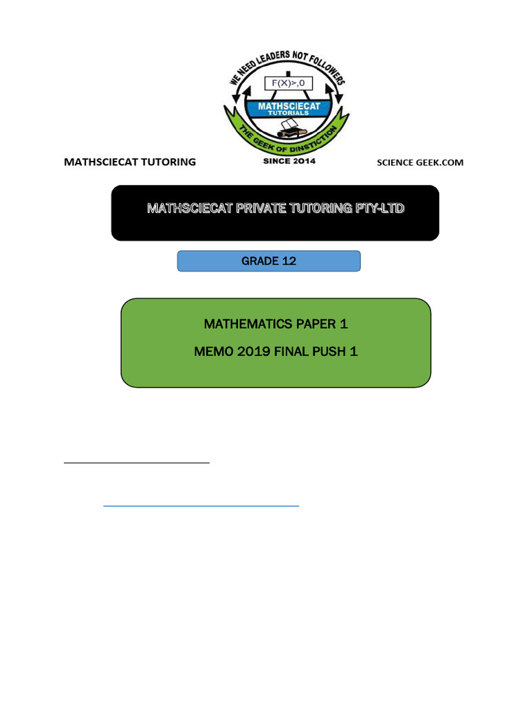 Maths P1 Memo Oct - 2019 Eng | PDF