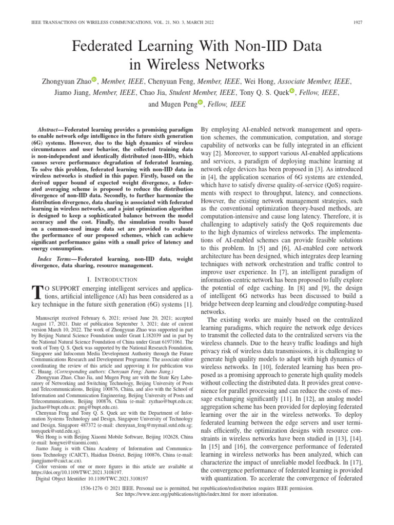 Federated Learning With Non-IID Data in Wireless Networks | PDF