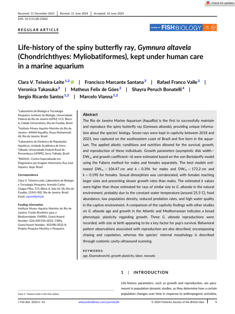 Journal of Fish Biology - 2024 - Teixeira Leite - Life History of The ...