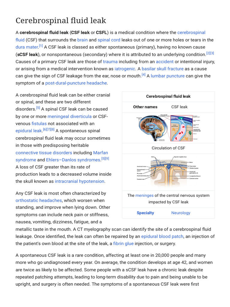 Cerebrospinal Fluid Leak - Wikipedia | PDF
