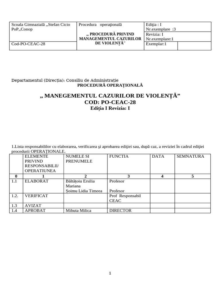Procedura Privind Managementul Cazurilor de Violenta Asupra Elevilor (1 ...